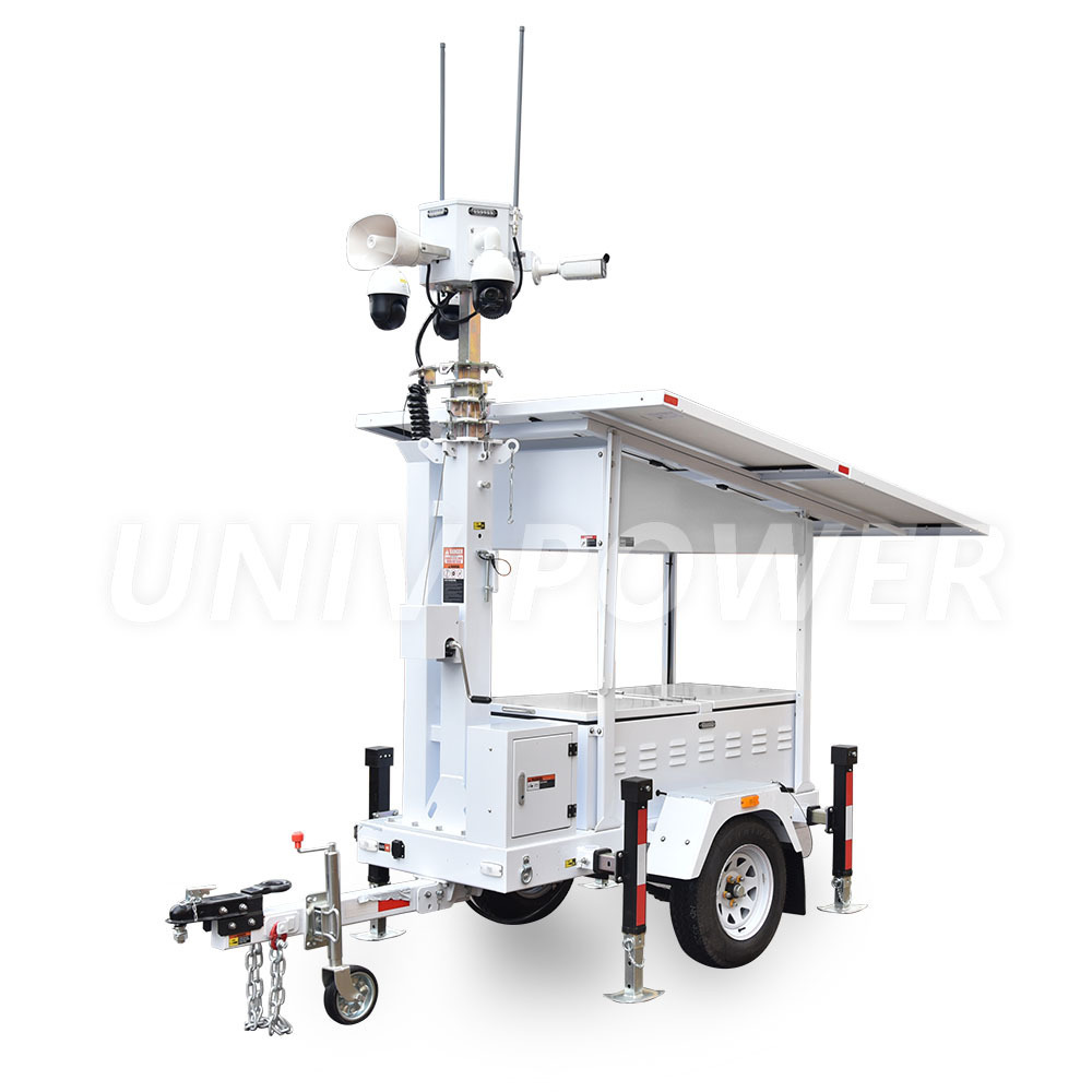 Mobile surveillance trailer with 2 solar panels solar CCTV trailer with ...