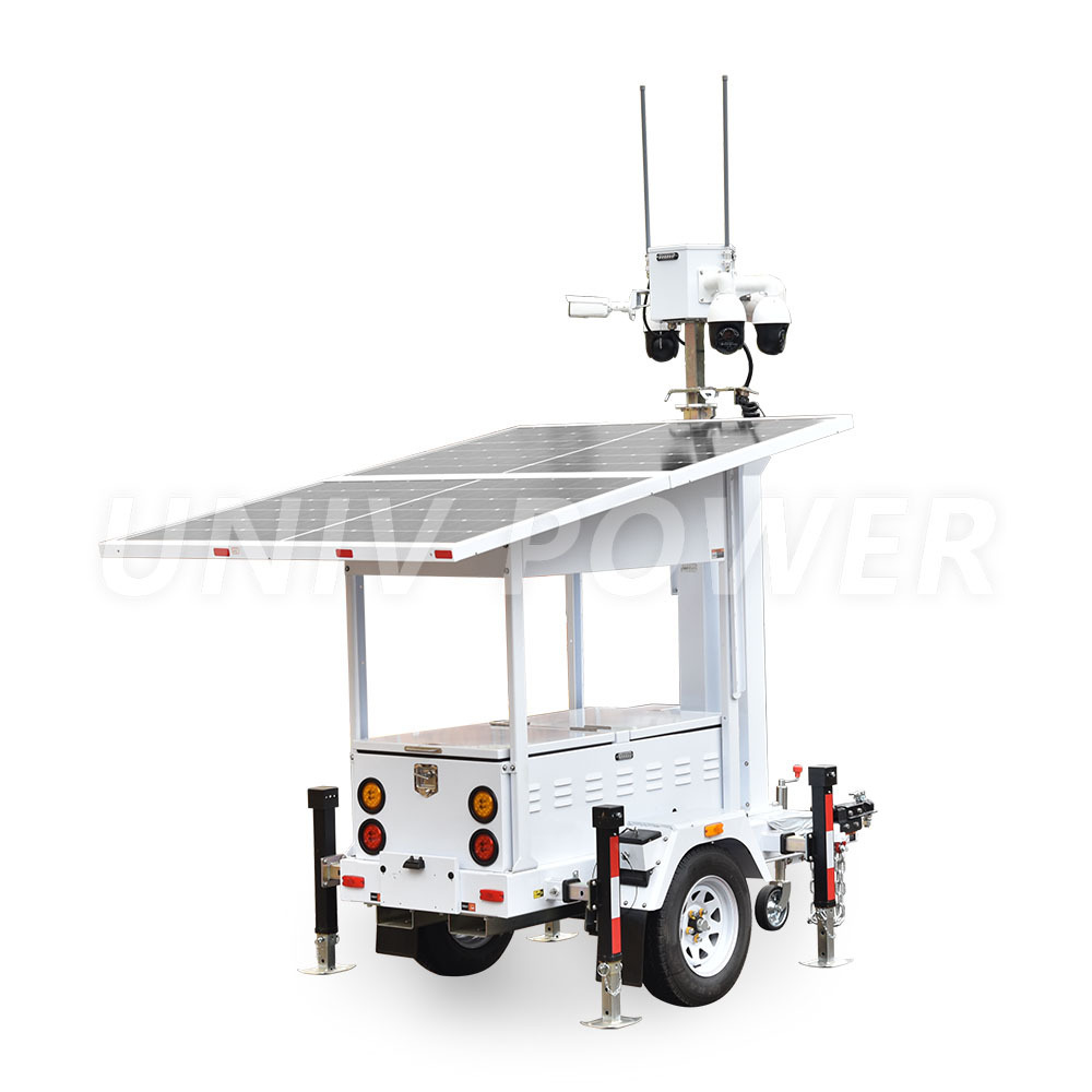 Mobile surveillance trailer with 2 solar panels solar CCTV trailer with ...