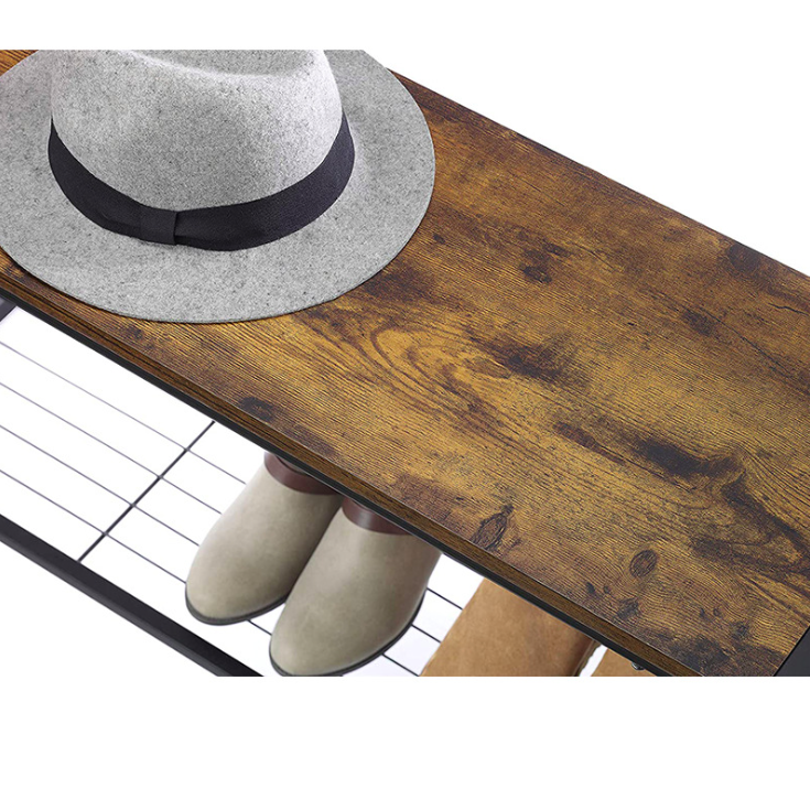 Metal Industrial Rustic Brown Shoe Bench, Shoe Rack with 2 Mesh Shelves ...