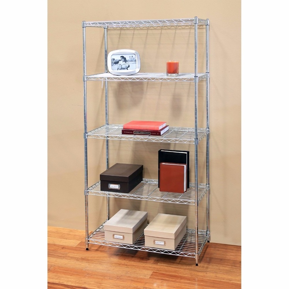 5 Tier Metal Wire Shelving storage Rack Adjustable Heavy Duty Steel ...