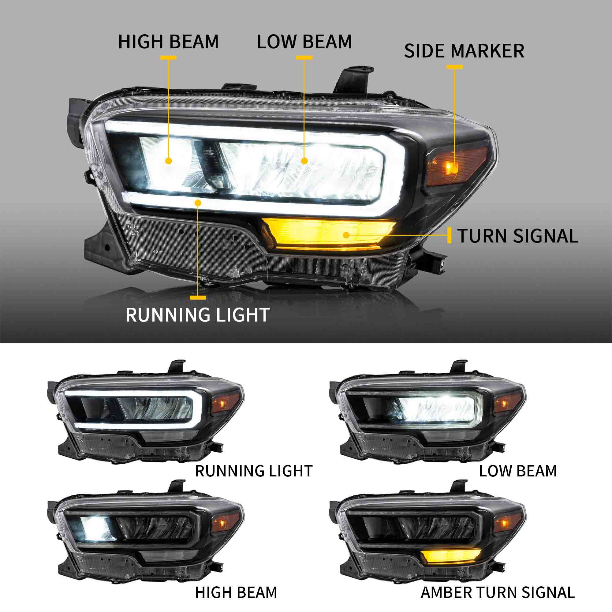 VLAND Full LED Headlights For Toyota Tacoma 2015-2023 3rd Gen (Third ...
