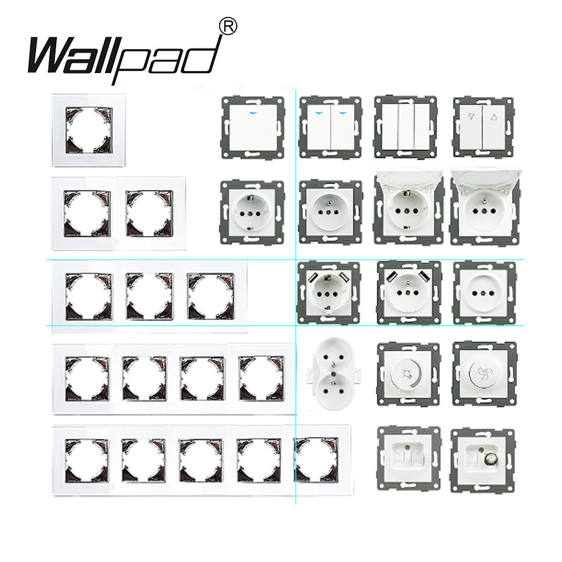 EU Glass Frame White Button Reset Curtain USB French Electrical Sockets ...