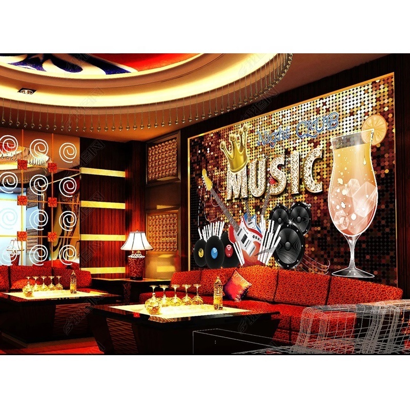 Self-designed trendy cool music style bar KTV background mural ...