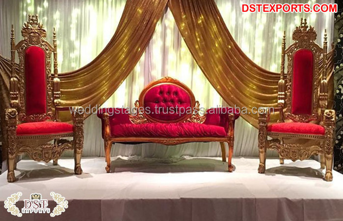 Wedding Red Velvet High Back Furniture Set Wedding High Back Red Sofa ...