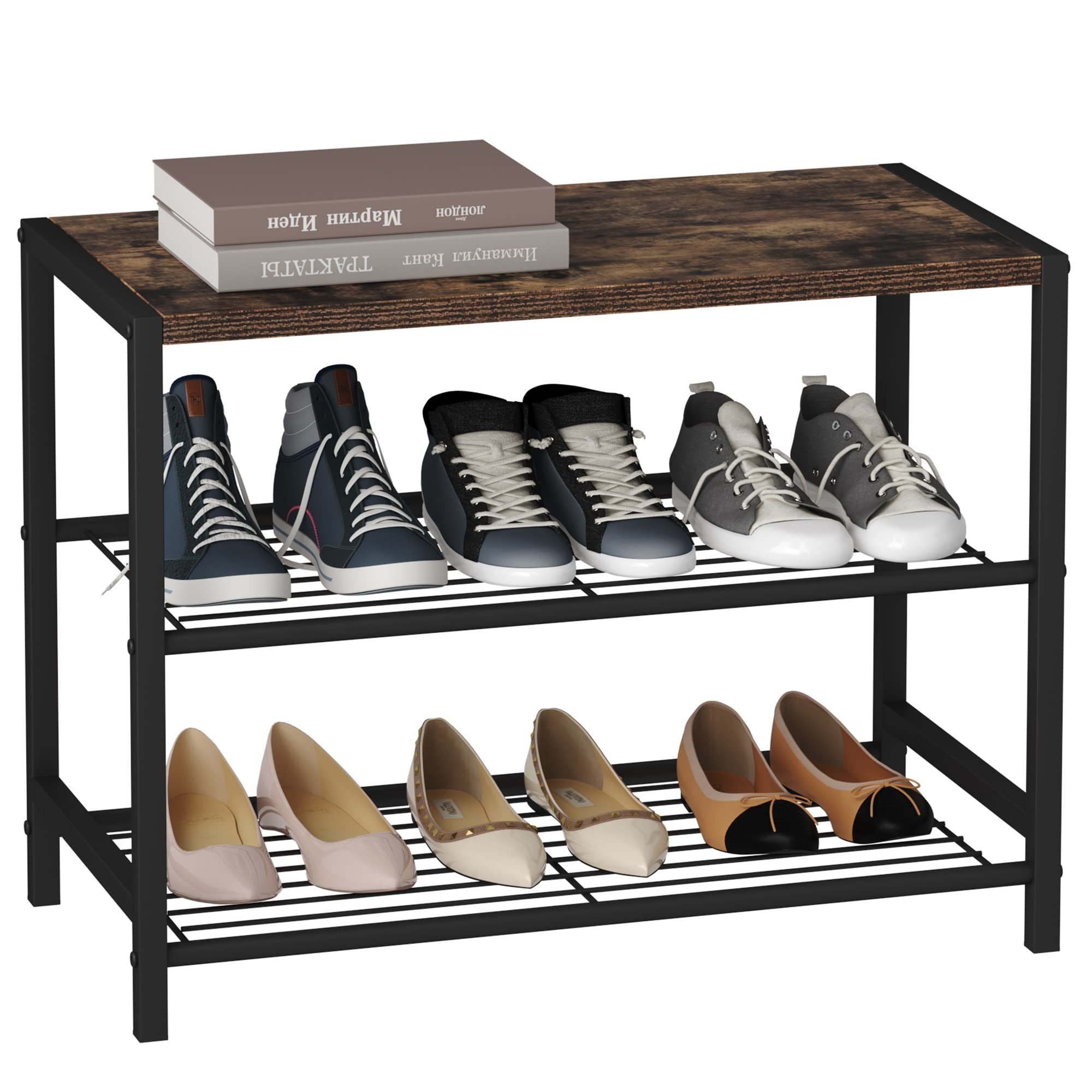 Wooden Shoe Racks Storage Cabinet Home 2 Layer Metal Shoe Rack Bench ...