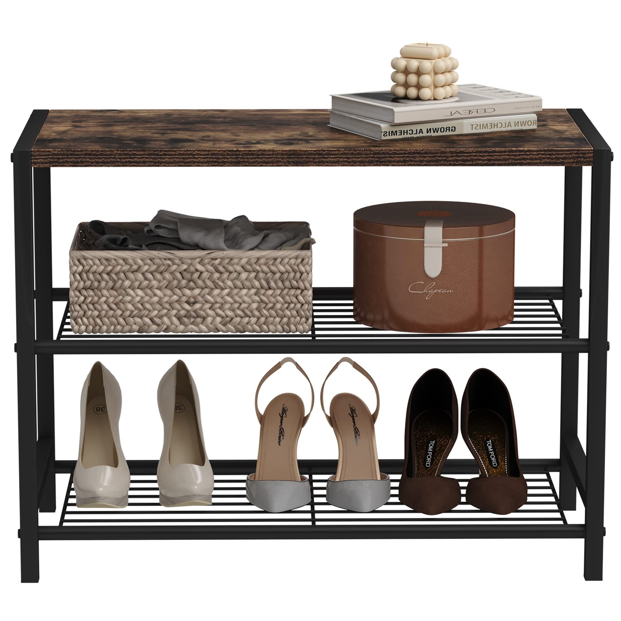 Wooden Shoe Racks Storage Cabinet Home 2 Layer Metal Shoe Rack Bench ...