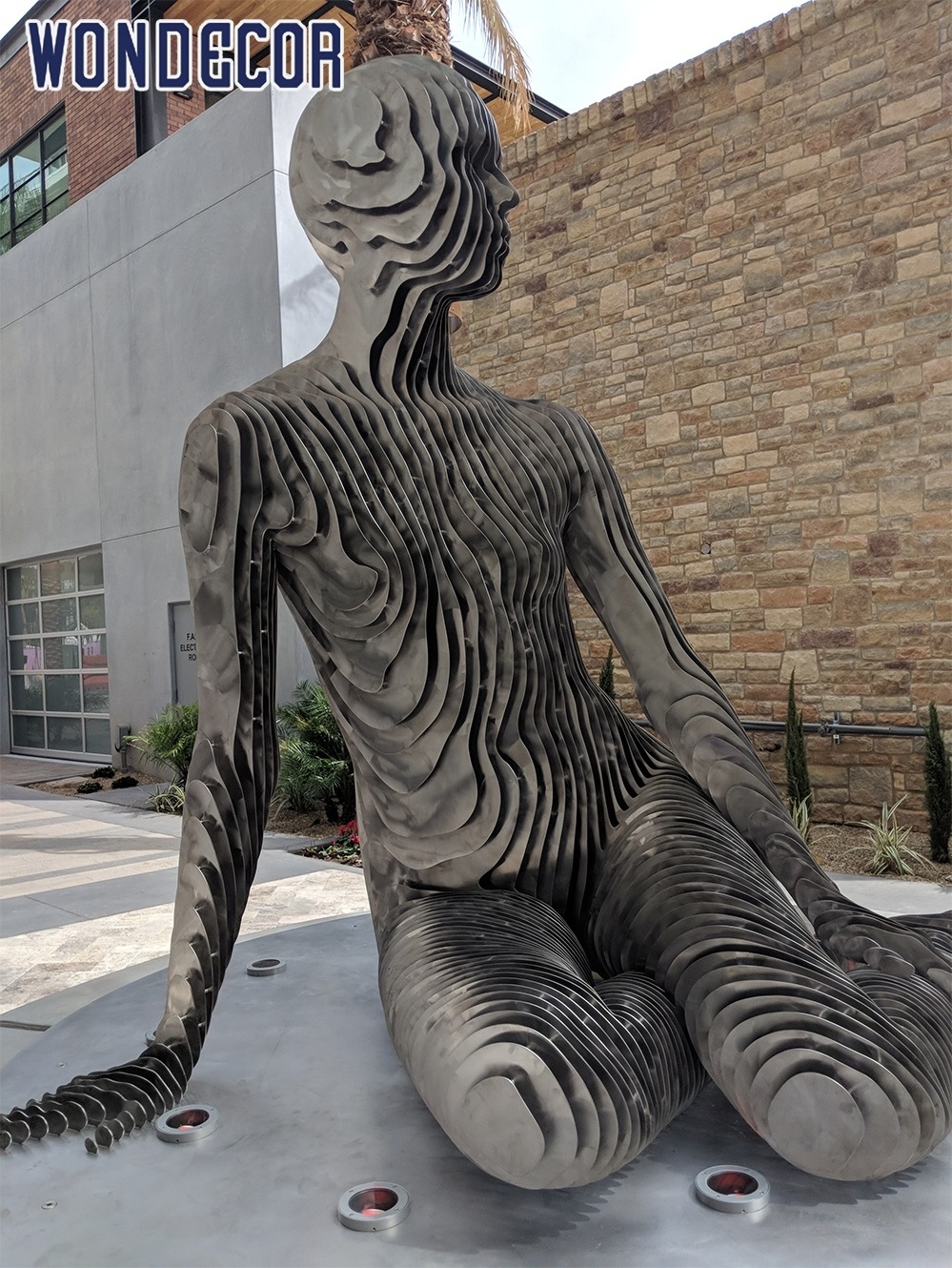 WONDECOR large outdoor abstract metal garden vanishing sculpture modern stainless steel woman ...