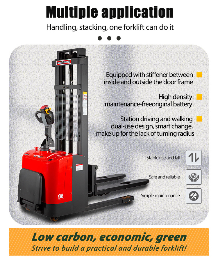 Battery Self Loading Portable 1.5Ton 2Ton Full Electric Stacker Stand Drive Electric Forklift ...