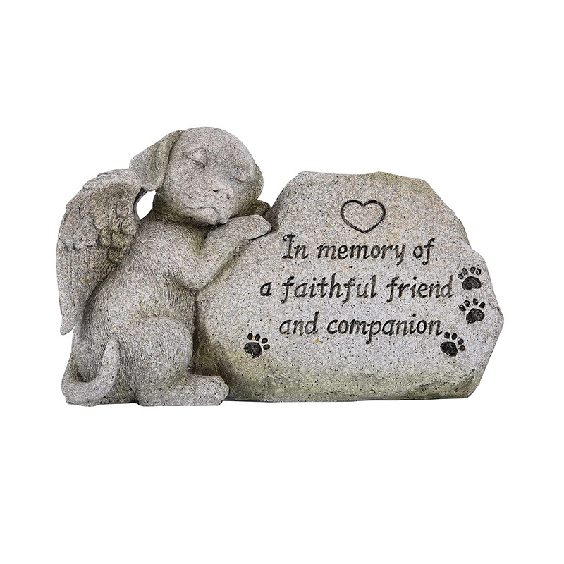 Dog Memorial Stone Grave Statue, Sleeping Dog Angel Figurine Pet ...