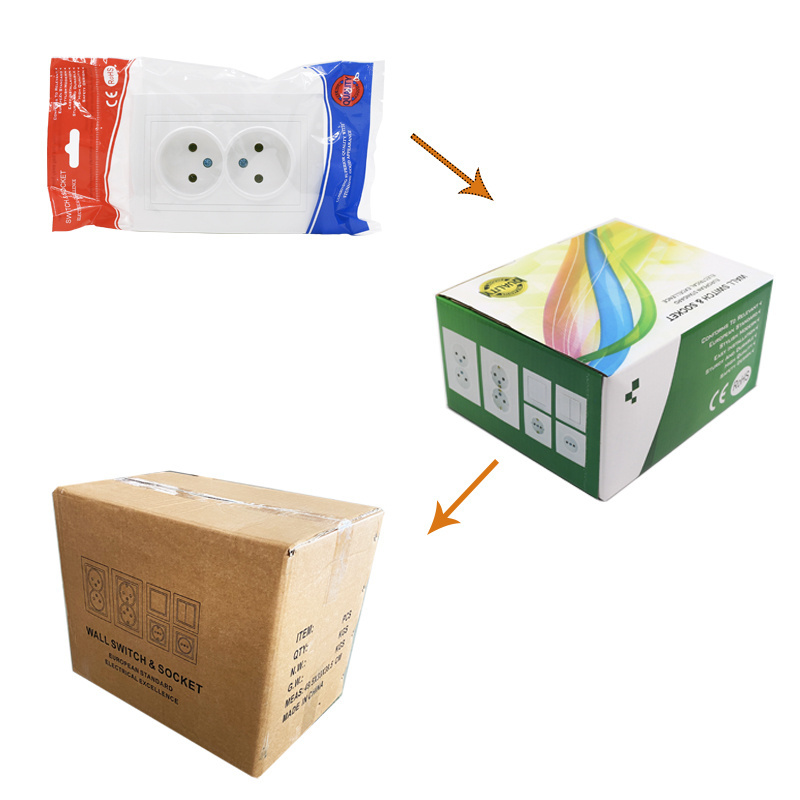 Modern PC Panel Brass Contact 10A 250V Double Gang Wall Switch European ...