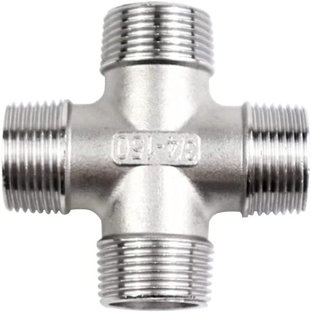Cross 3/4" Male NPT Cast Pipe Fitting, 4 Way Coupling, Stainless Steel ...