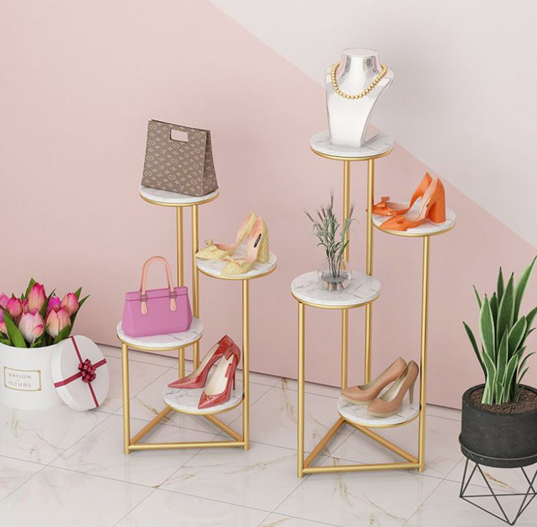 Shoe store floor-to-ceiling window bag/shoe rack gold iron clothing ...