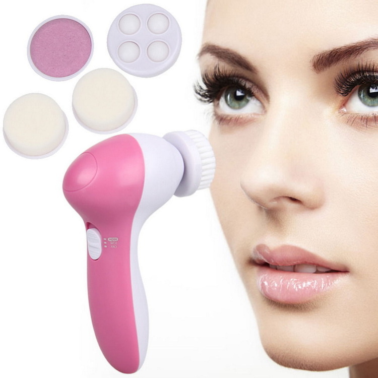 5 in 1 Face Exfoliating Electric Facial Cleaner Silicone Scrub Pore Cleaner Face Massager Spin Sonic Facial Cleansing Brush BestSuppliers