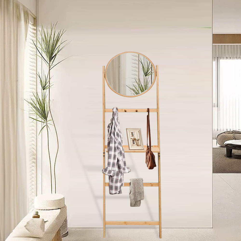 Wooden Coat Rack Tree Shaped Farmhouse Design ,4 Layers Bamboo Storage ...