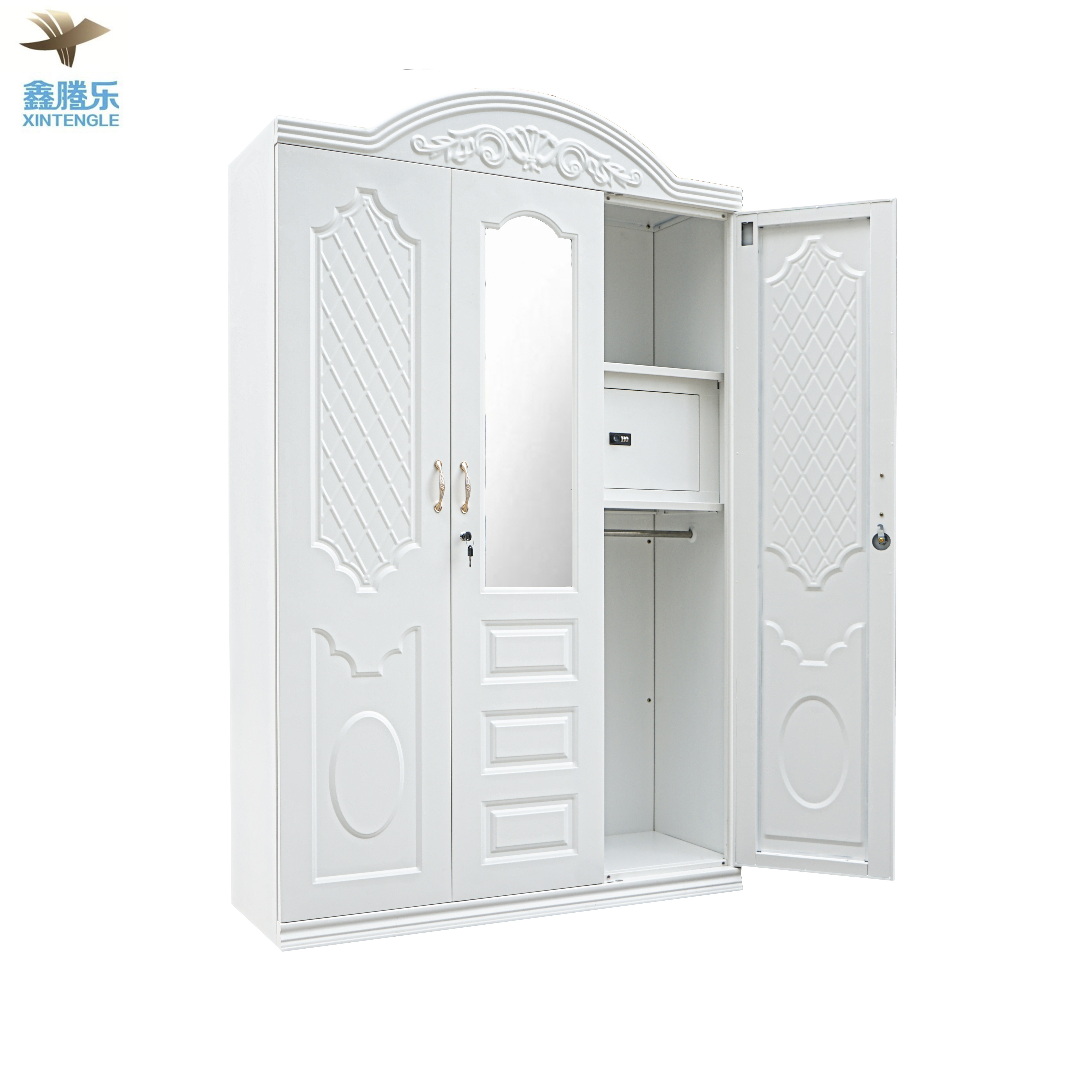 Home Bedroom Furniture steel almirah Metal Imprint cabinet 3 door ...