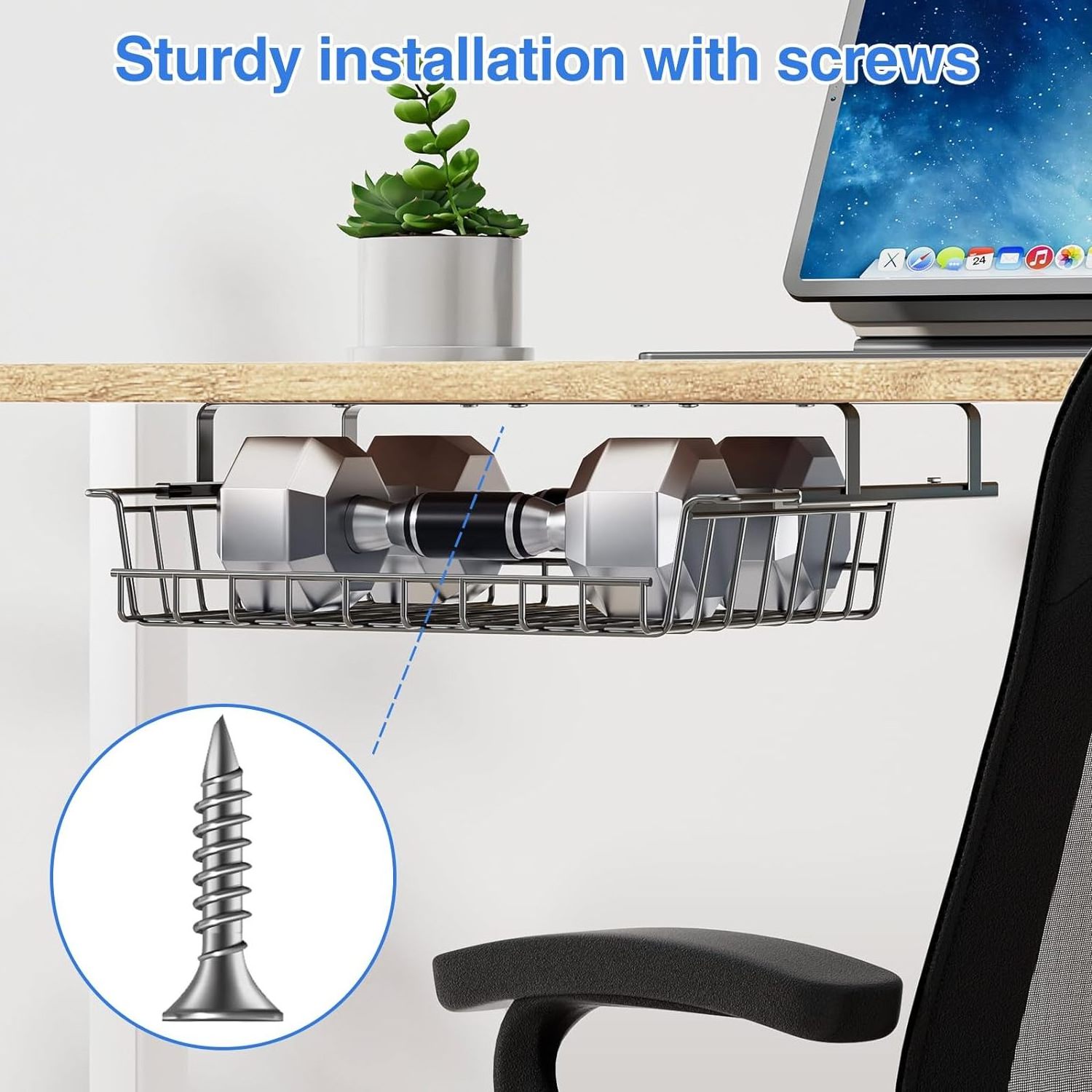 Under Desk Storage Shelf Table Cable Management Slide Out Metal Under ...