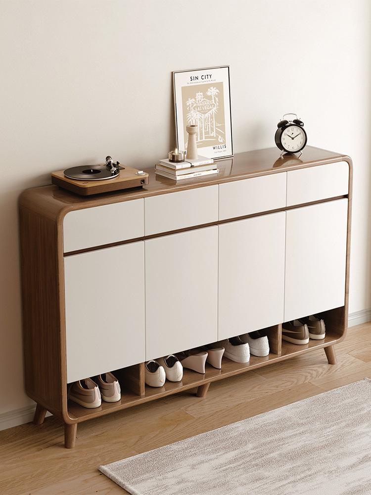 Modern Walnut Shoe Cabinet Large capacity solid wood shoe cabinet ...