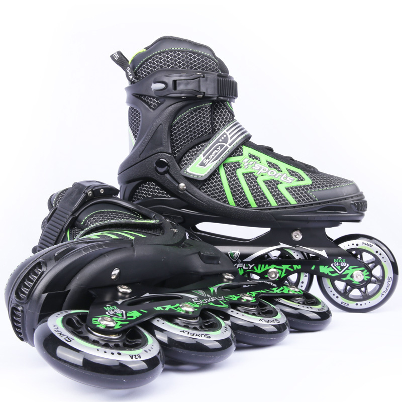 4 big PU rubber tire Wheels Roller Inline Skates free style skates in ...