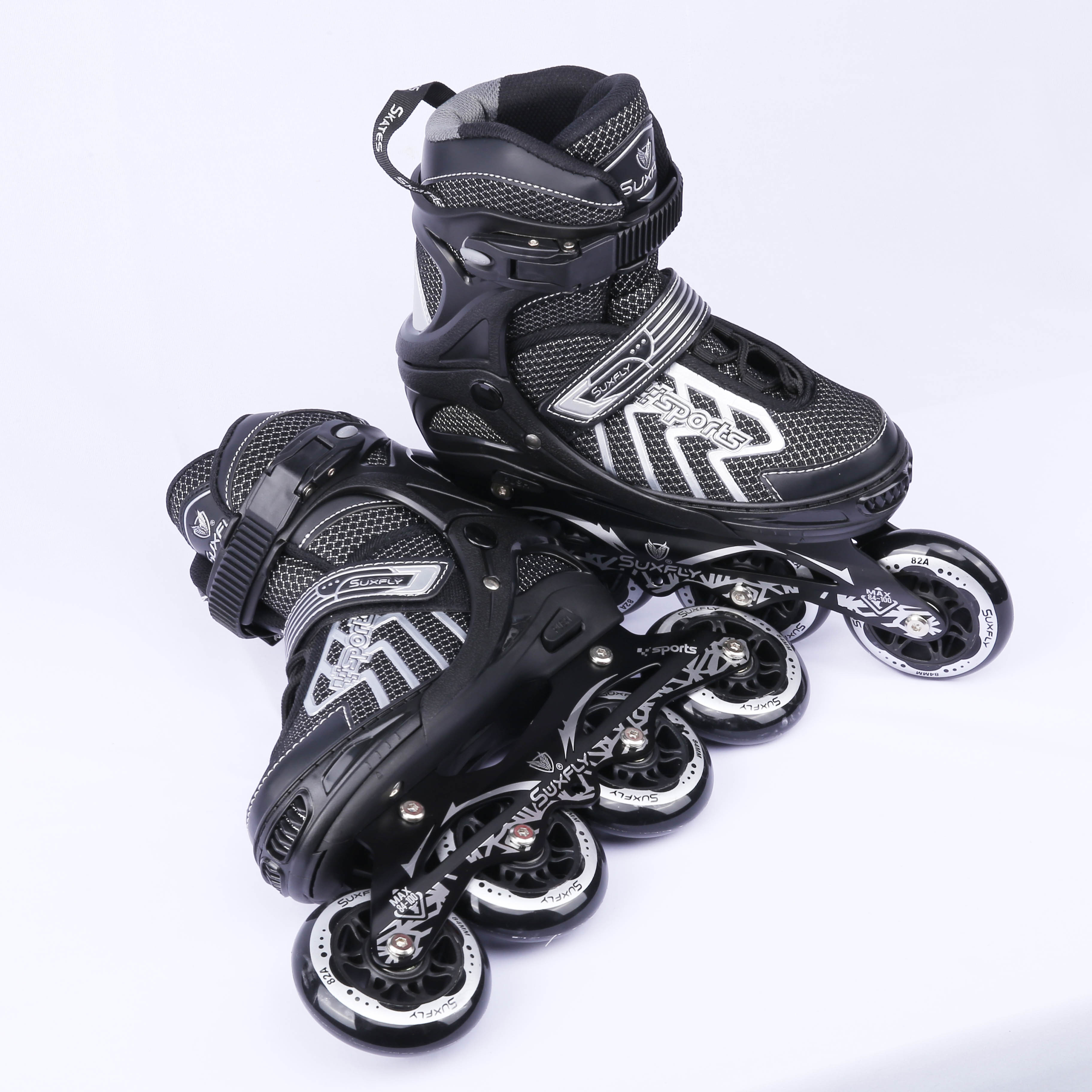 4 big PU rubber tire Wheels Roller Inline Skates free style skates in ...