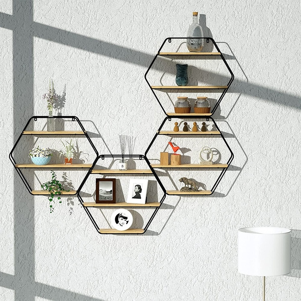 Factory European Vintage Metal Octagon Floating Wooden Wall Mounted ...