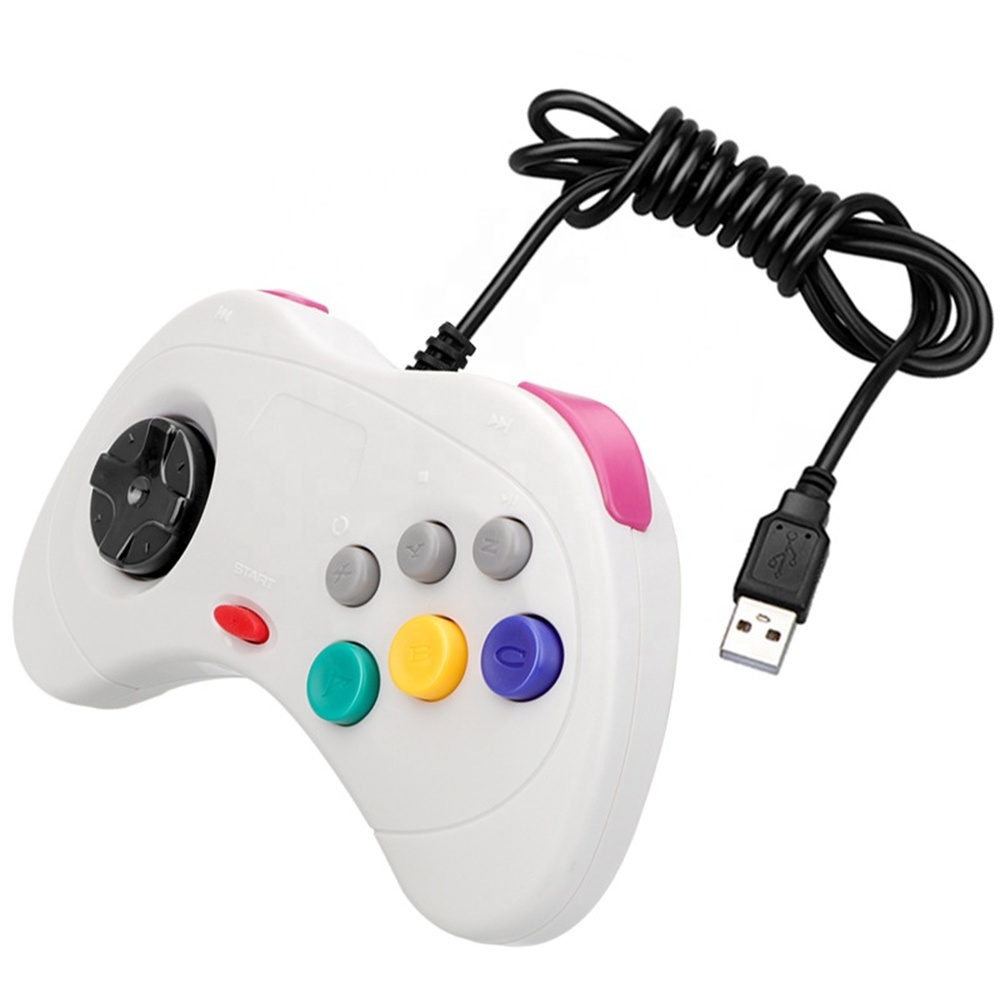 Black White USB Wired Gamepad Joystick for Sega Saturn Game Controller ...