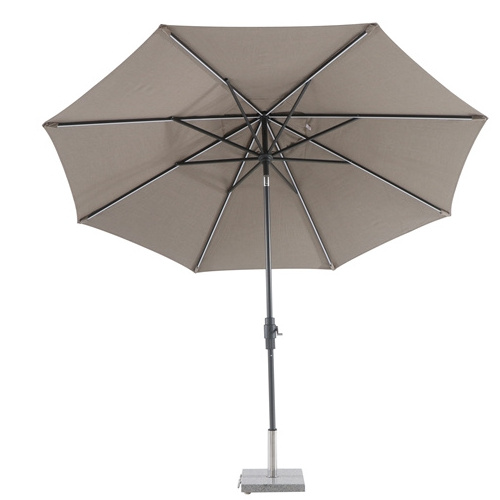 Hand cranked straight pole curved umbrella turned cafe security booth ...