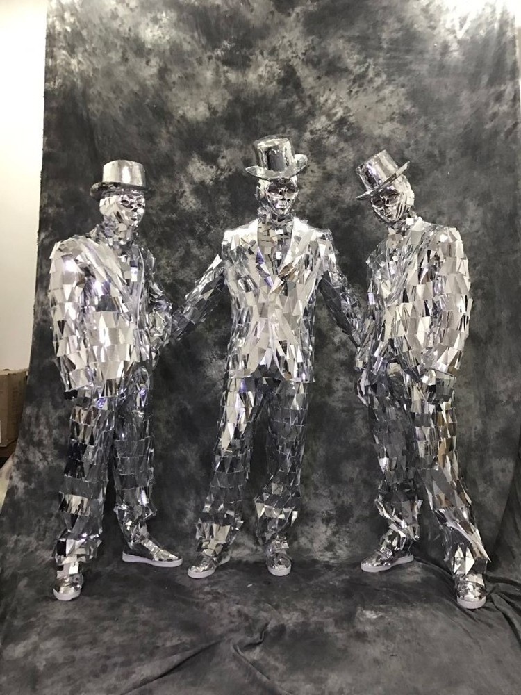 Factory customization adult man silver mirror costume stage show dance ...