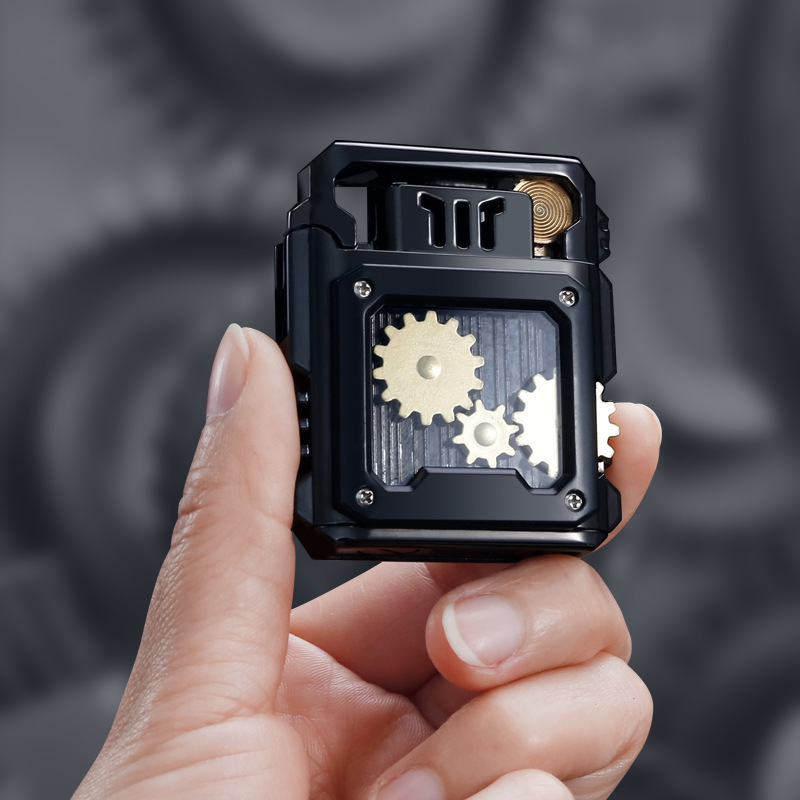 Gear Design Flint Wheel Lighter Mini Pocket Double Cotton Core Vintage ...