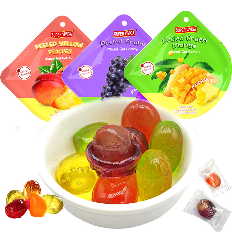 Peach Shape Peel Mango Peeled Grape Flavor Fruit Gummy Candy Wholesale ...