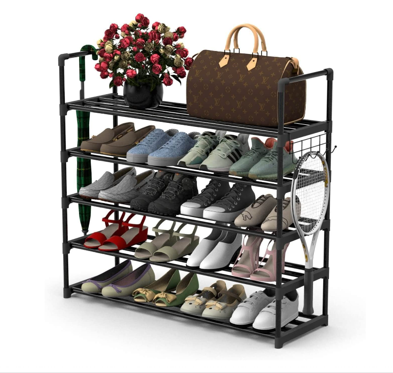 5 Tiers Black Adjustable Entryway Metal Shoe Rack Shoe Shelf Storage ...