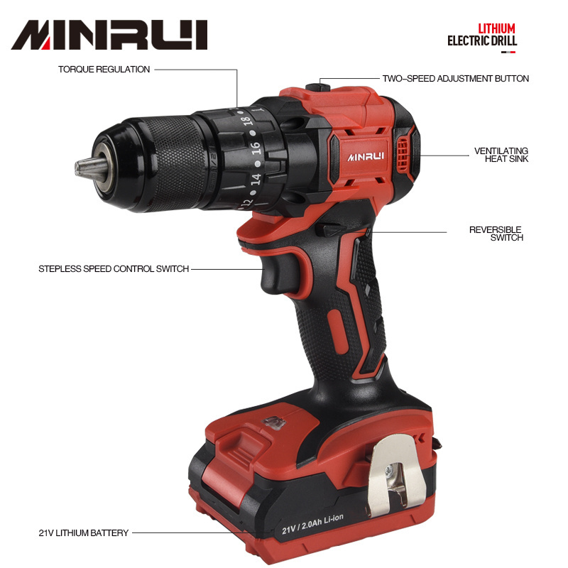 MINRUI 21V Mini Cordless Impact Drill Rechargeable Variable Speed ...