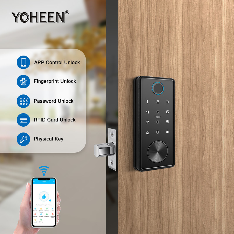 Smart Home Electronic Keyless Digital Fingerprint Deadbolt Smart Door Lock with WiFi BLE TTlock ...