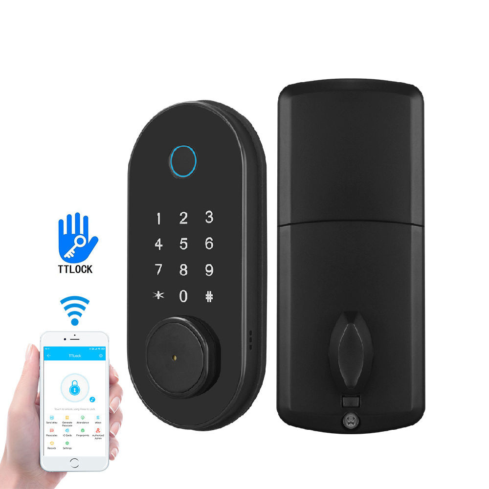 TTlock Fingerprint Password Smart Deadbolt Lock Keyless Wood Digital ...