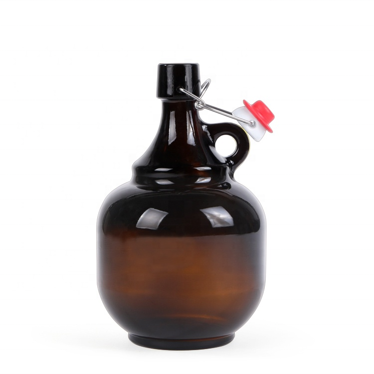 2000ml 64oz empty amber beer glass jug growler glass bottles with swing ...