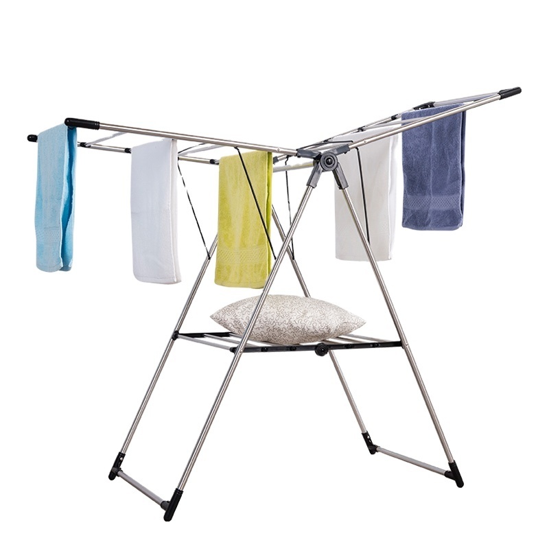 2 tier stainless steel clothes drying rack with shelves laundry clothes ...