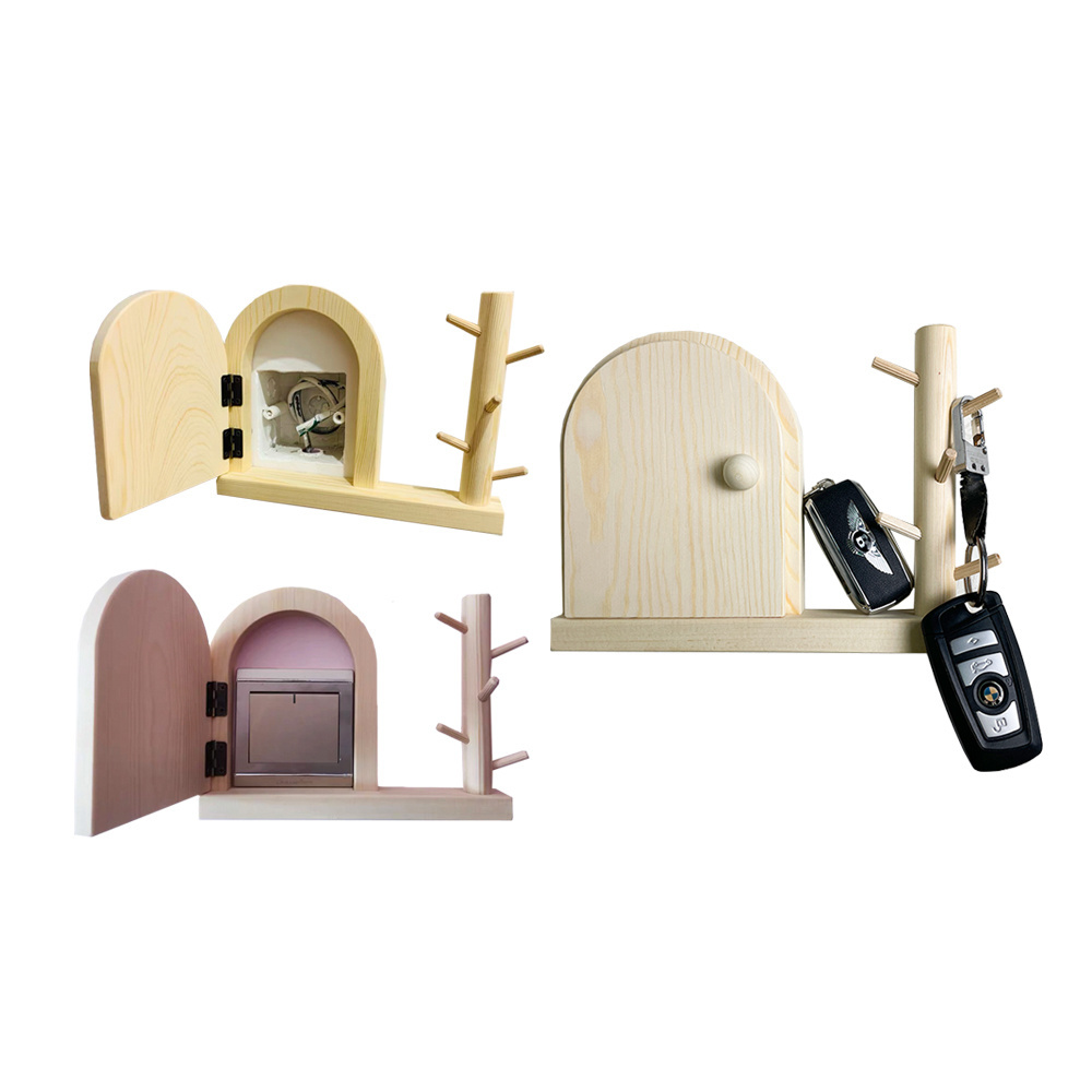 Natural Wood Wall Switch Protection Box with Key Holder Wood Light ...