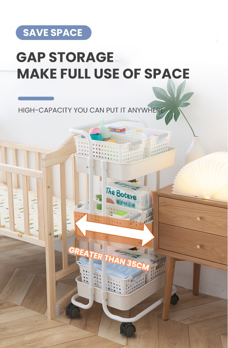 Slim Storage Cart 4 Tier Rolling Kitchen Shelving Unit on Wheels Mobile ...