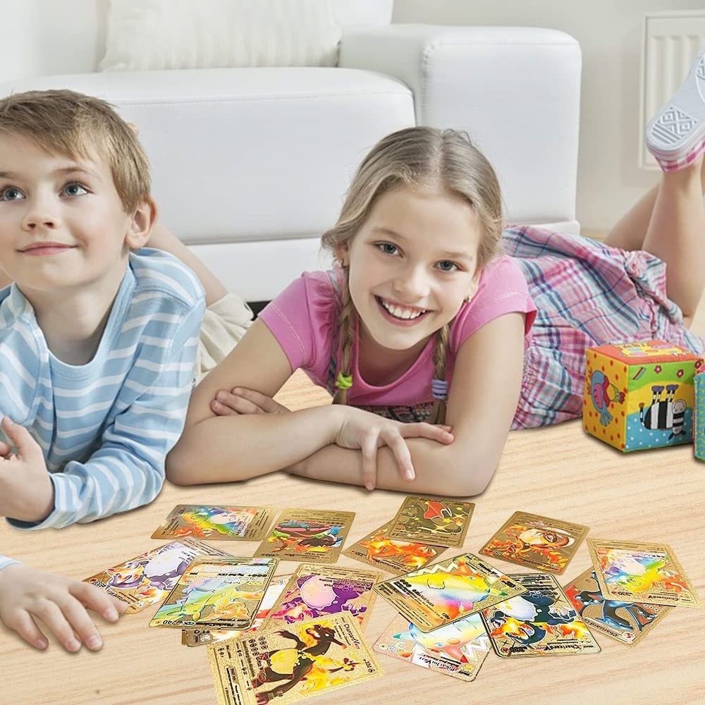 55pcs PVC Gold Plated Ultra Rare Collection Cards Charizard Golden Vmax ...