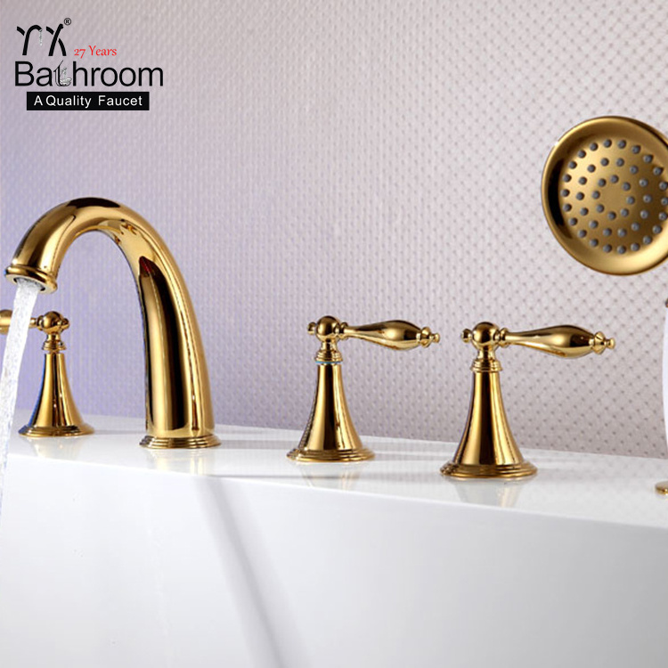 YX Bathroom deck mounted gold 5 holes bathroom bathtub faucet ...
