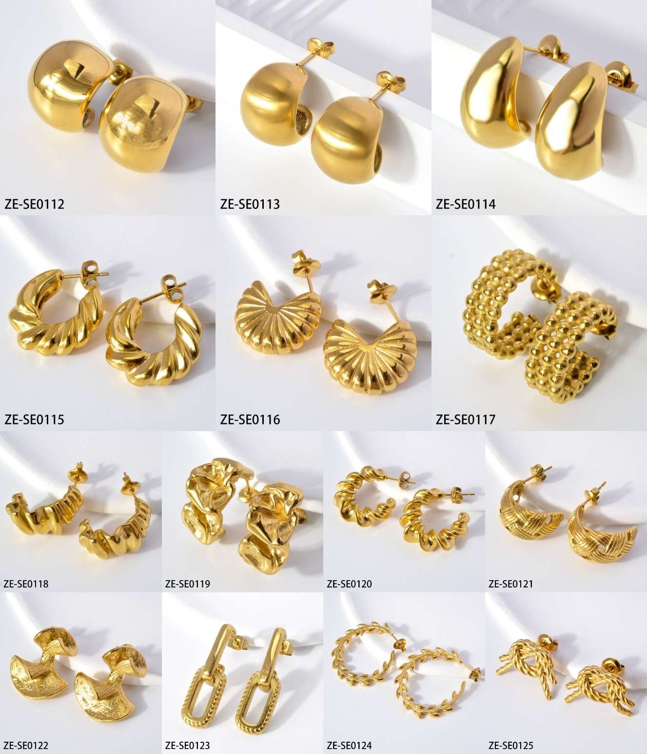 Wholesale bulk custom hypoallergenic waterproof gold plated stainless steel women Luxury fashion jewelry hoop earrings