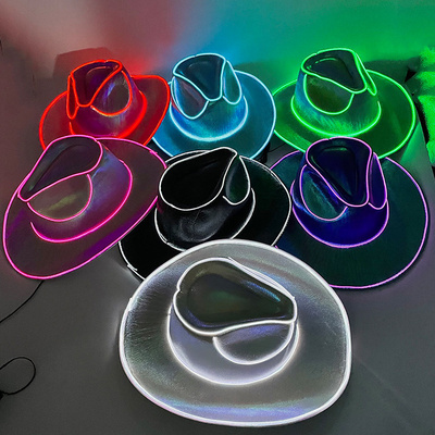 In Stock Halloween Christmas Party Color Flashing Hat Adult Wireless Edc Cosplay Costume Led Light Up Cowboy Cowgirl Hat BestSuppliers