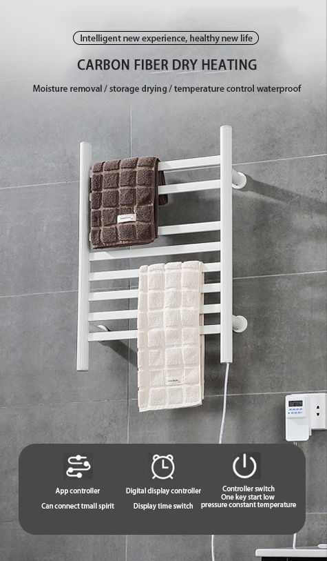 Bathroom Black Wall Mounted Electric Radiator Dryer Towel Rack Heated ...