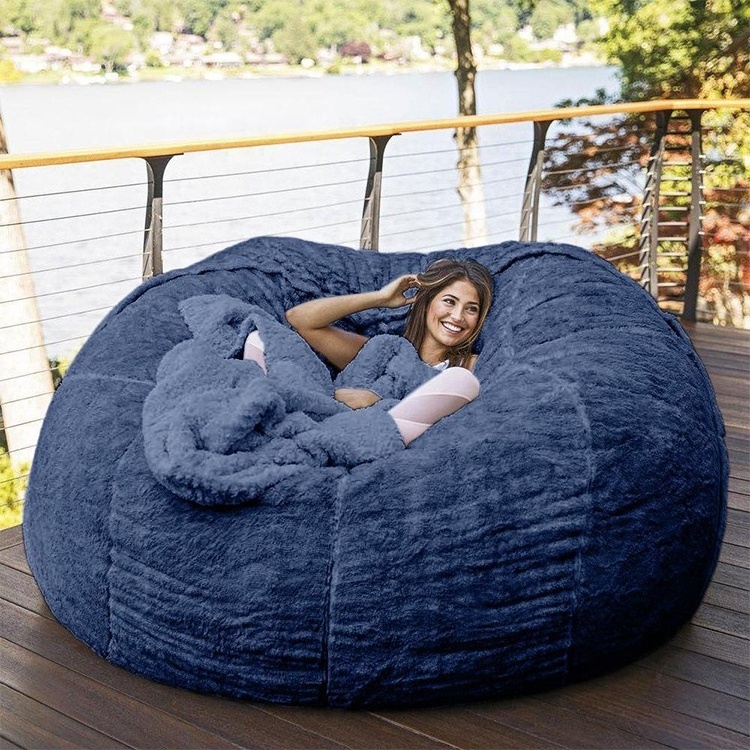 7ft fur fabric living room lazy sofa bed giant beanbag cover soft big round bean bag BestSuppliers
