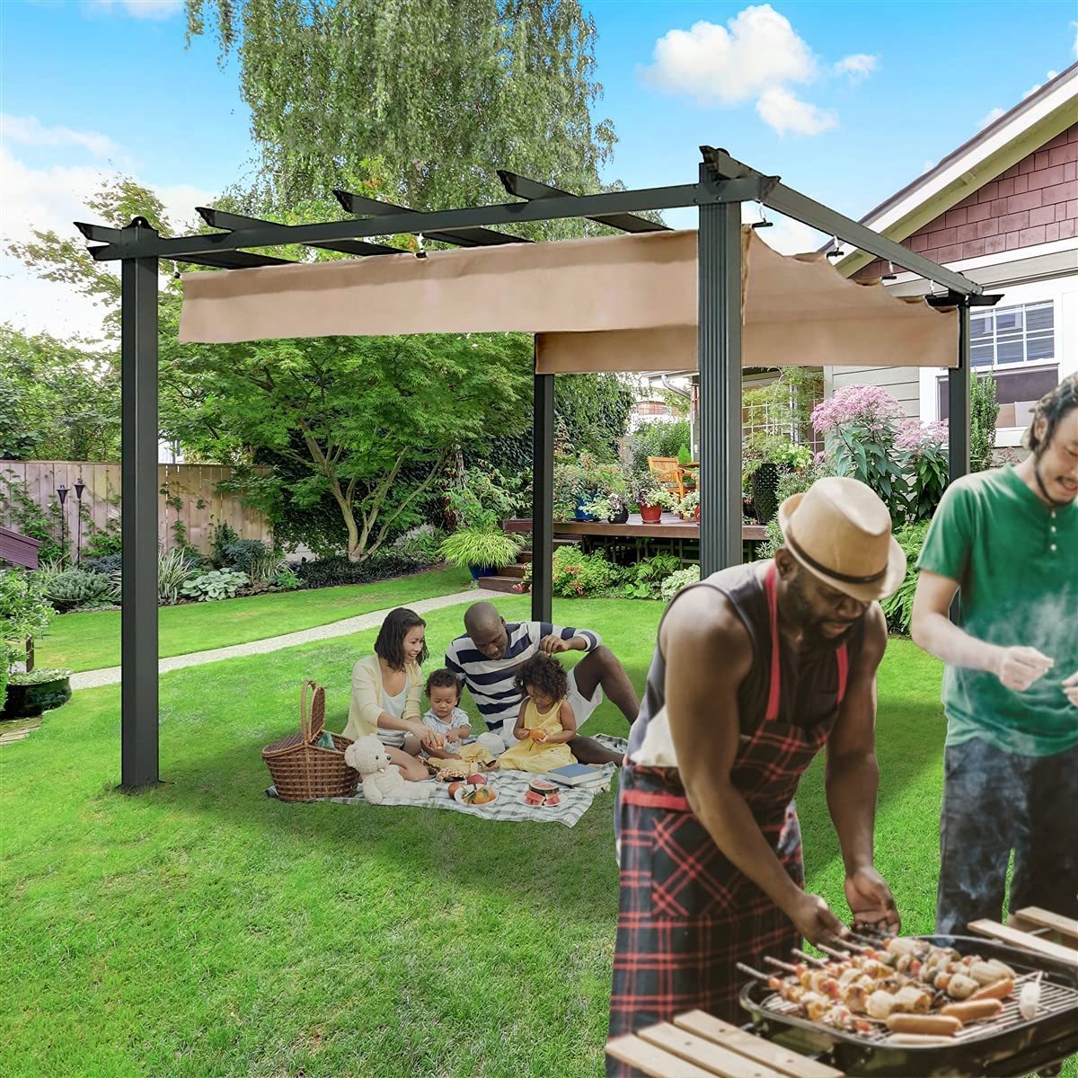 13 x 10 Ft Aluminum Outdoor Retractable Canopy Grape Trellis Pergola ...