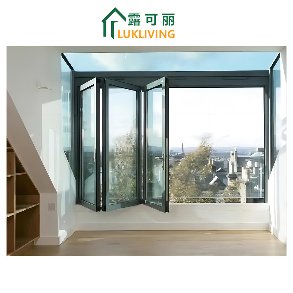 Lukliving Aluminium Tempered Glass Bi Folding Windows Horizontal ...